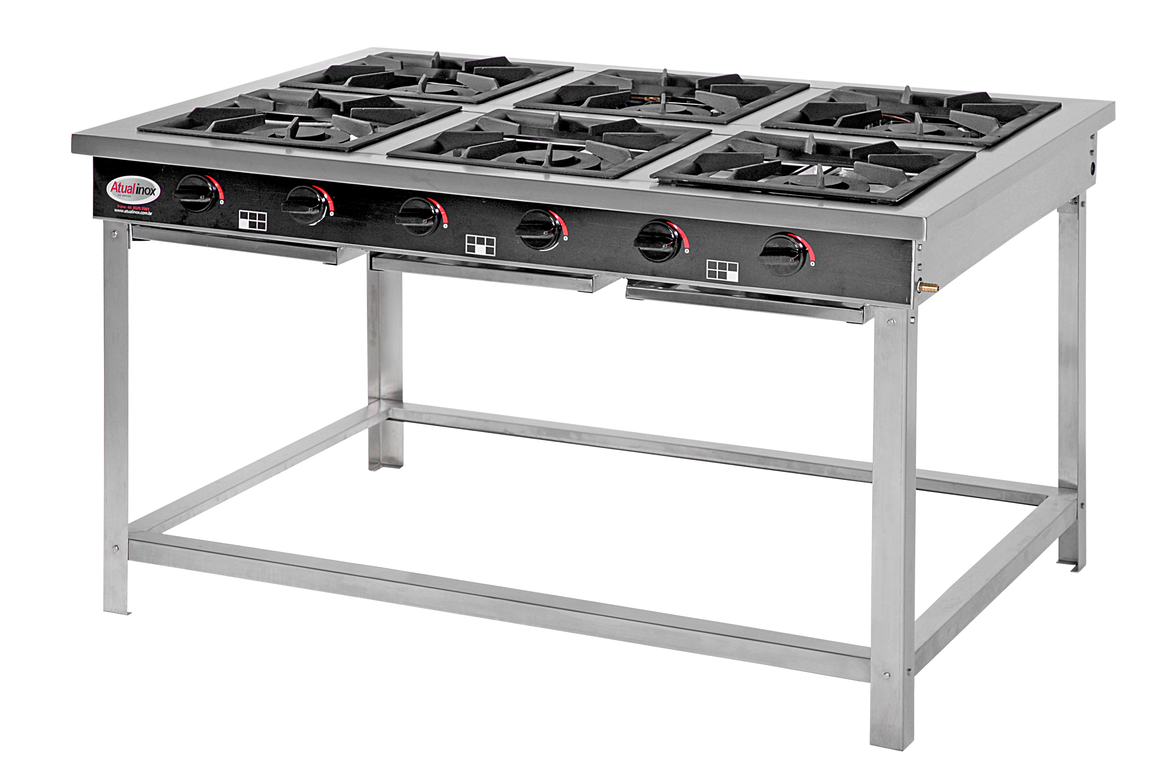 AtualStore - Fogão em Aço Inox 6 Bocas Duplas 40x40Cm Atual Inox FO-06C